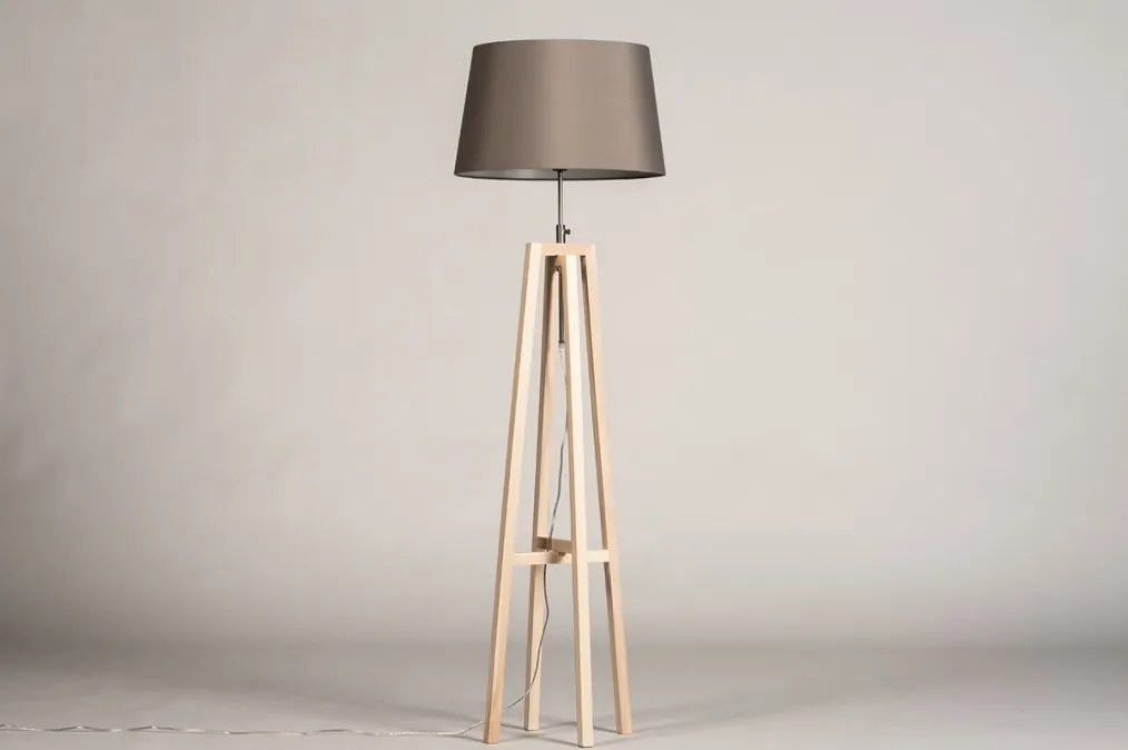 Stojací designová lampa Paola Grey and Natur Wood