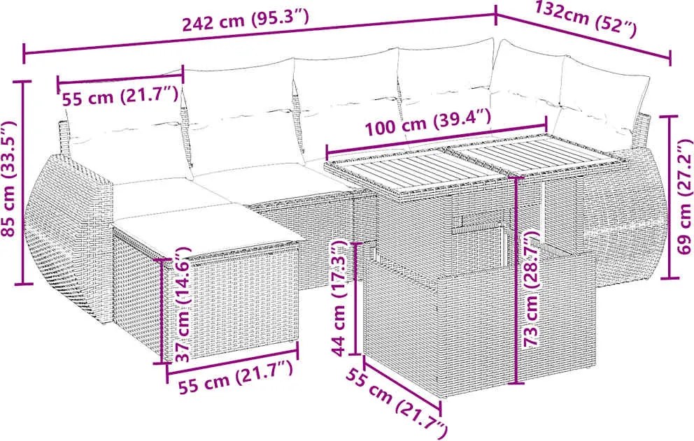7dílná zahradní sedací souprava s poduškami béžová polyratan 3272297