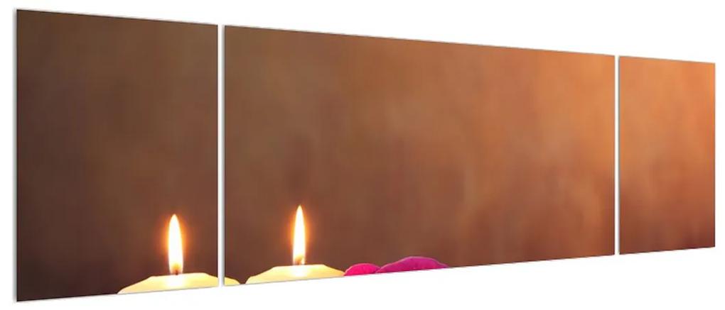 Relaxační obraz svíček s orchidejí (170x50 cm)