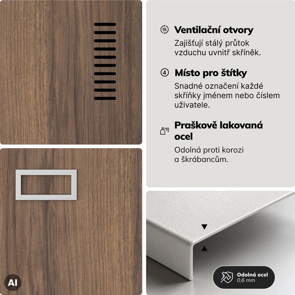 Zaměstnanecká skříňka čtyřkomorová bílá/ořech, 800x1800x500 mm: KACPER Eco Design