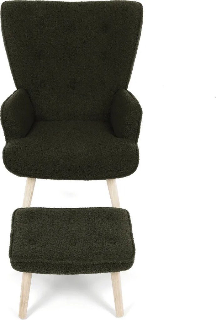 Relaxační křeslo ušák s podnožkou RENI - zelená látka bouclé