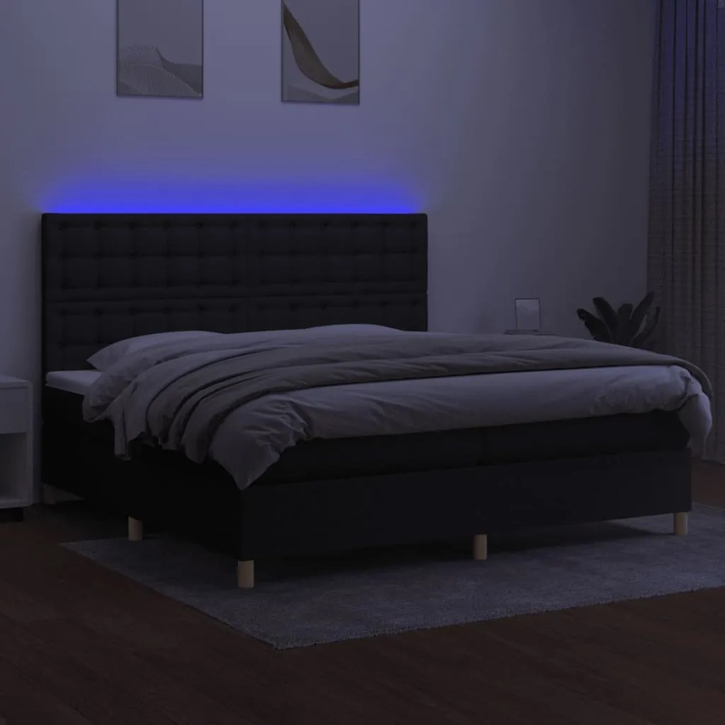 Box spring postel s matrací a LED černá 200x200 cm textil 3135783