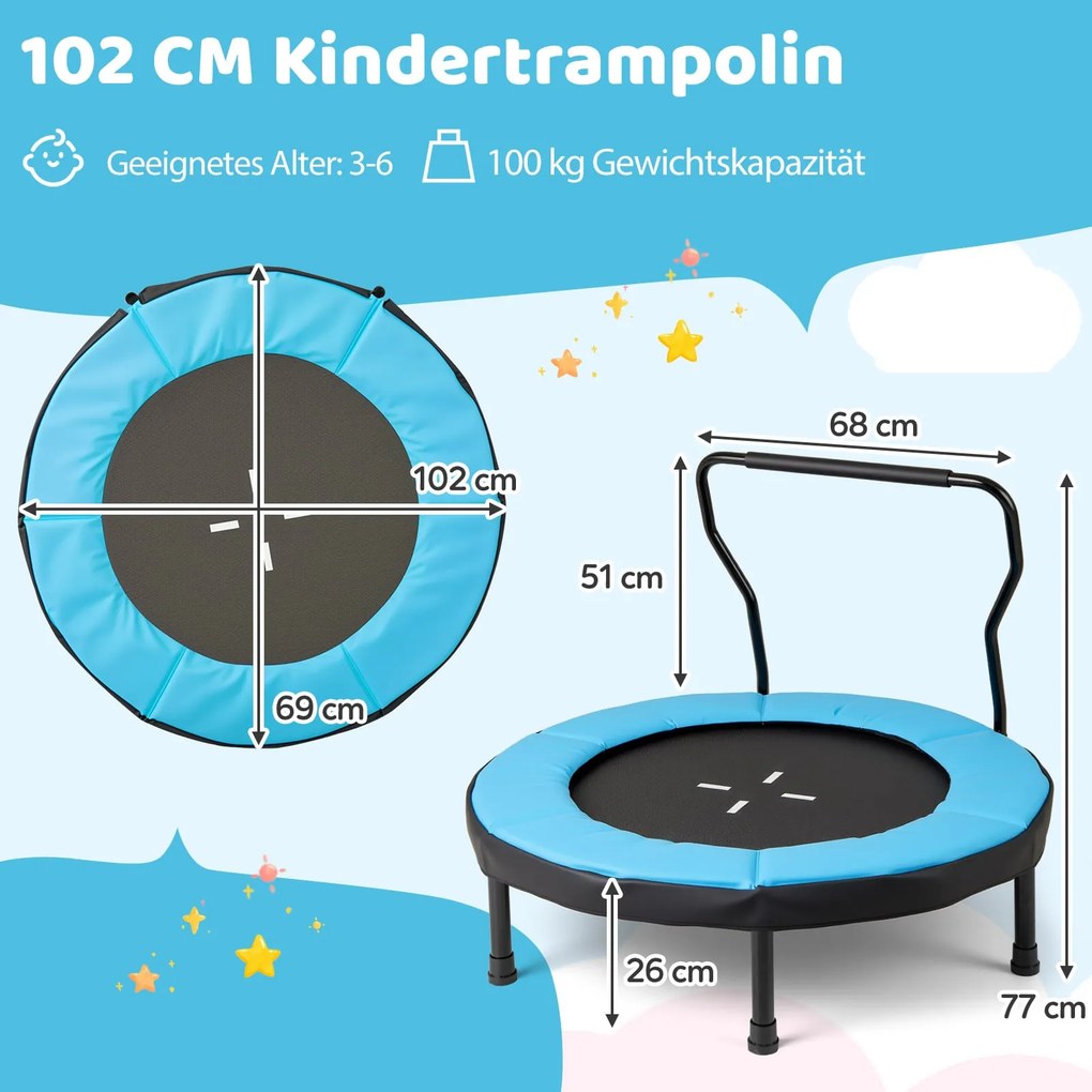 Costway Ø102 cm dětská trampolína s odnímatelnou rukojetí mini trampolína do 100