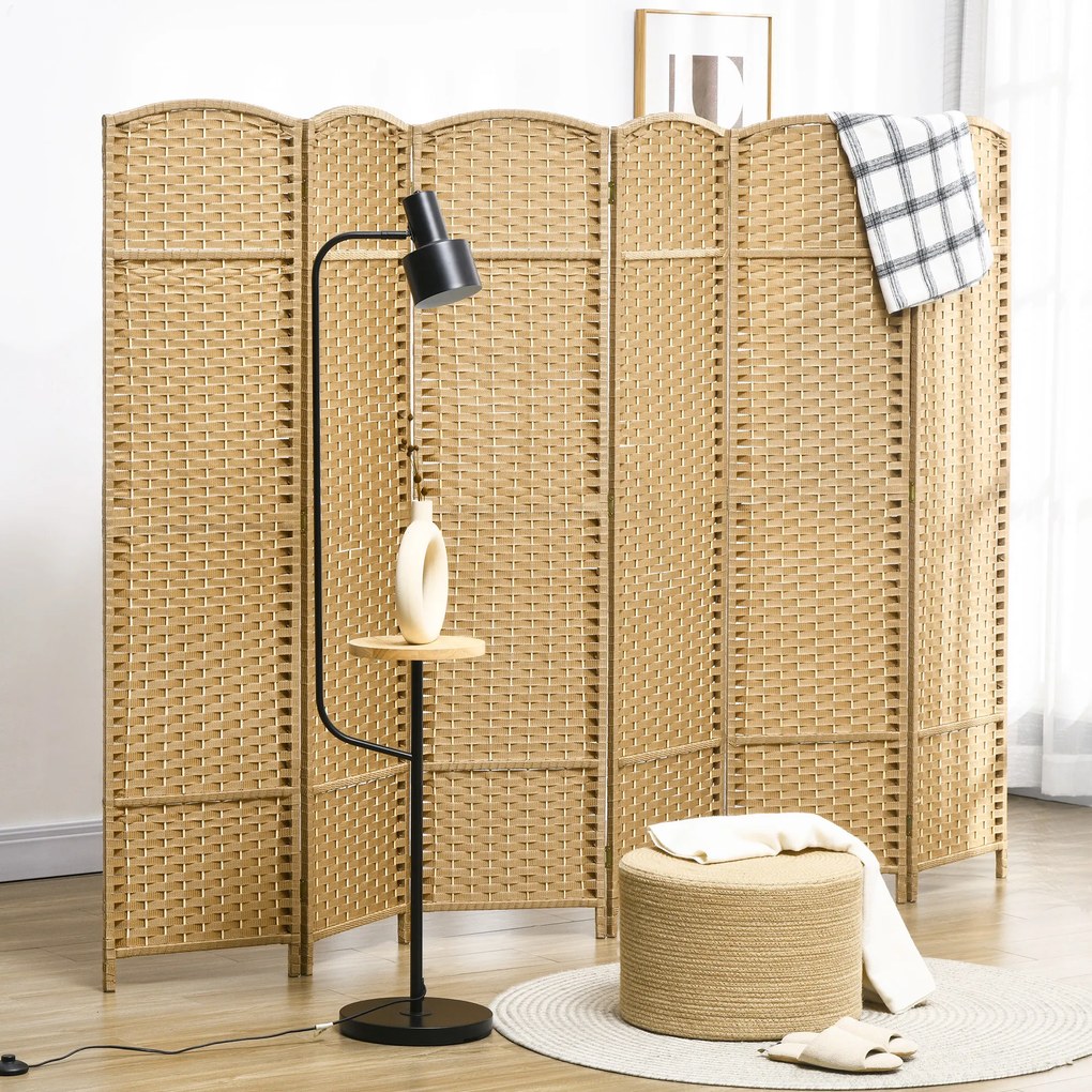 HOMCOM 6 Panelů 240 x 170 cm Bambusový Paravan Skládací Zábrana pro Ochranu Soukromí do Obývacího Pokoje Přirodní