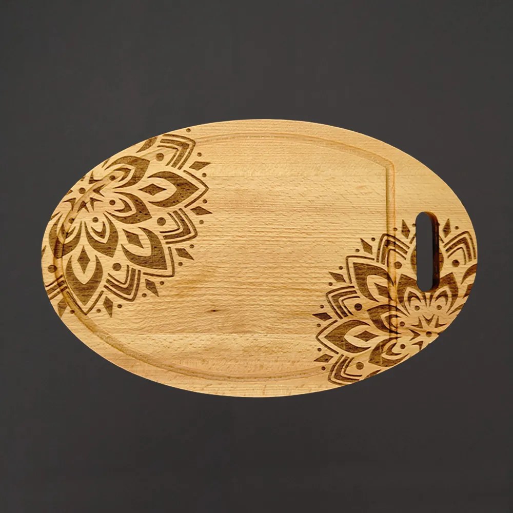 AMADEA Dřevěné servírovací prkénko - podnos oválné mandala, masivní dřevo, 35 cm
