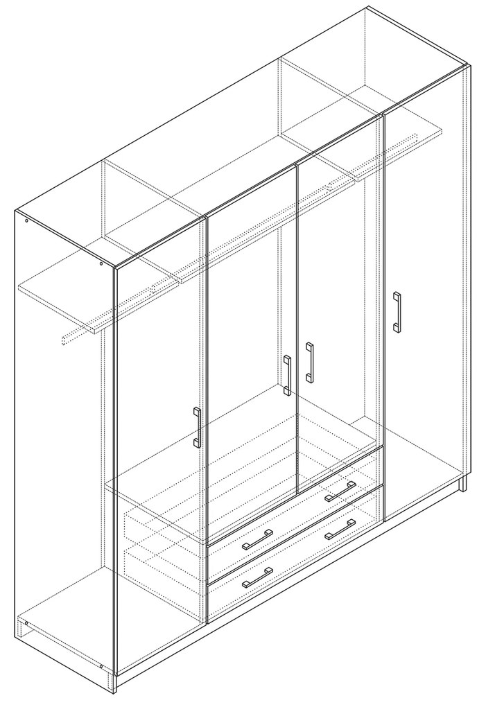 Skříň ESO 4dveřová 61540 ořech/bílá