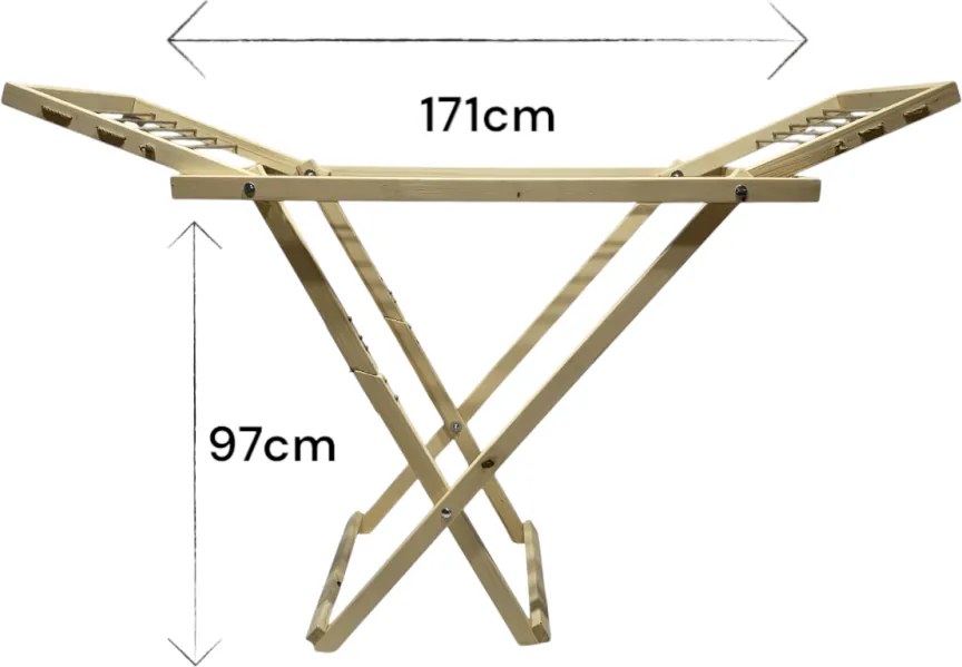 Dřevěný skládací sušák na prádlo – volně stojící, velký, světlý