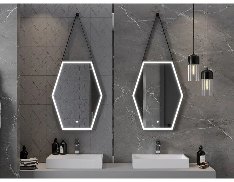 Mexen Orla, LED koupelnové zrcadlo s podsvícením a černým rámem 60x80 cm, 6000K, ochrana proti zamlžování, 9815-060-080-611-70