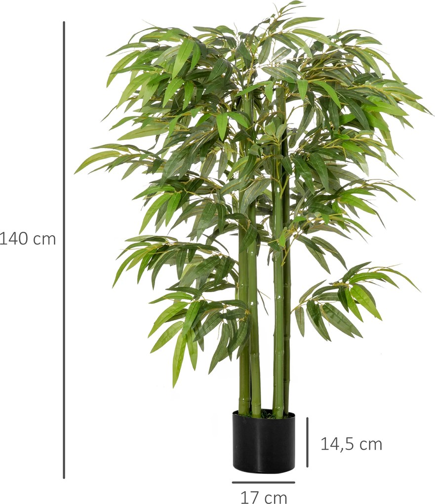 Umělý bambusový strom HOMCOM, 140 cm, umělá rostlina, plastové falešné rostliny v květináči, umělý bambus s 780 listy jako skutečný pro obývací pokoj…