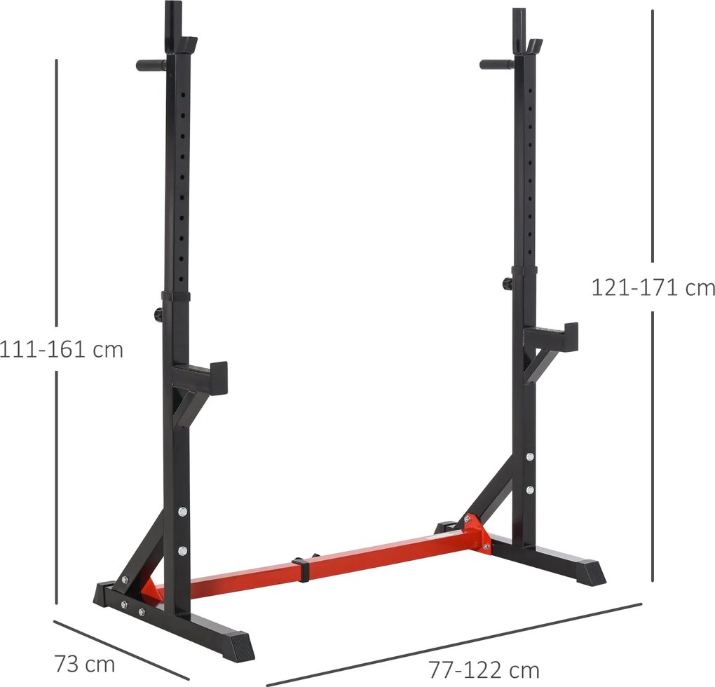 HOMCOM Stojan na činky - Ocelový stojan na činky s nastavitelnou výškou až 150 kg nosnost - Dřepovací stojan s gumovými nožičkami pro silový trénink