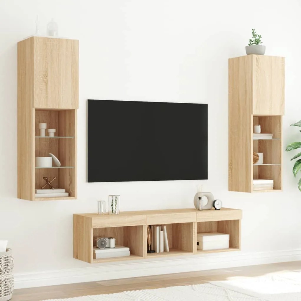 5dílná obývací stěna s LED dub sonoma kompozitní dřevo 3216606