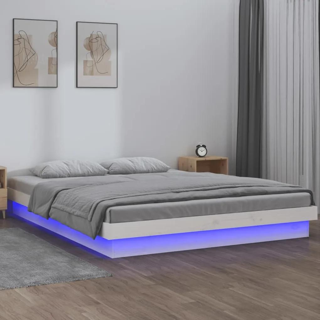 Rám postele s LED světlem bílý 135x190 cm Double masivní dřevo,  820013