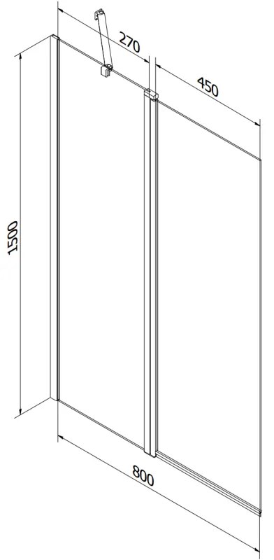 Mexen Cubik obdélníková vana 150 x 70 cm s pláštěm 1-křídlovou zástěnou 80 cm, Průhledné, Chromovaná - 550315070X9408110100