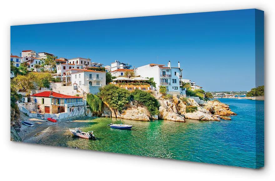 Obrazy na plátně Řecko staveb pobřeží mořská 100x50 cm