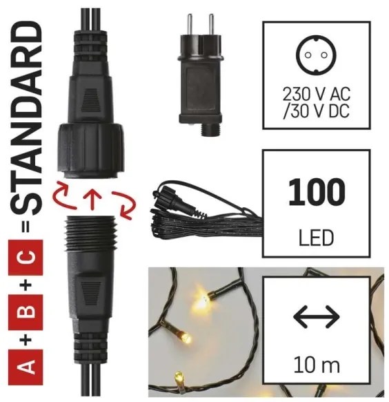 LED Vánoční venkovní řetěz 100xLED/15m IP44 teplá bílá