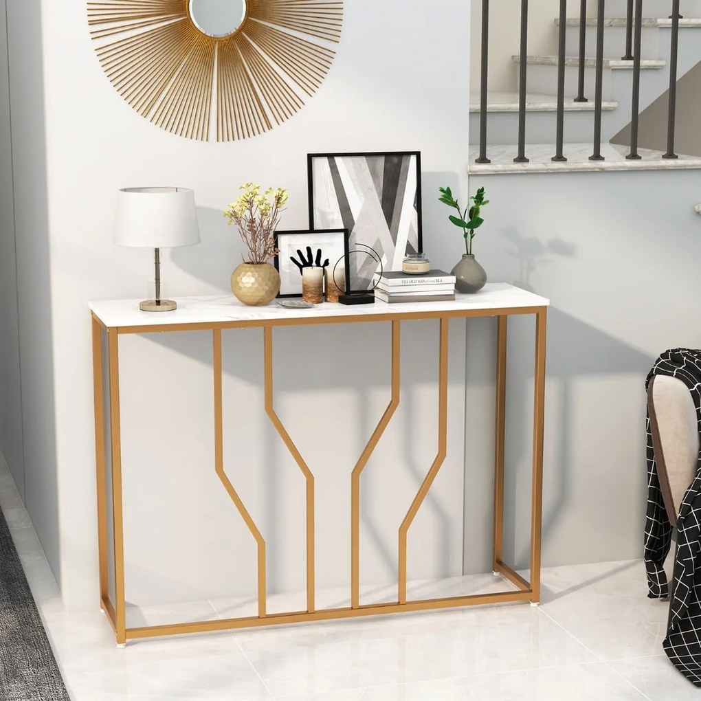 Costway Konzolový stolek s geometrickým kovovým rámem zlatá + – 110 × 30 × 80 cm