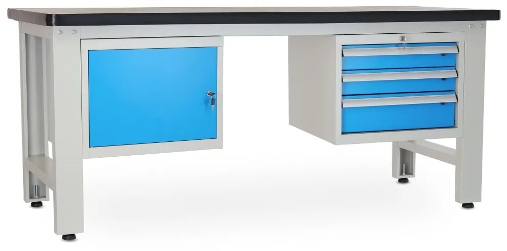 Dílenský stůl Solid MDF-13, 210 cm, 2 závěsné boxy, černá