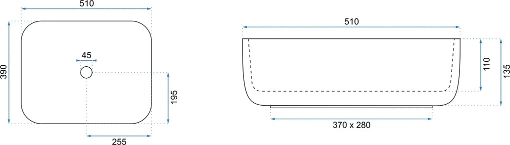 Rea Demi, keramické umyvadlo na desku 505x395x130 mm, imitace kamene Shiny Aiax, REA-U4100