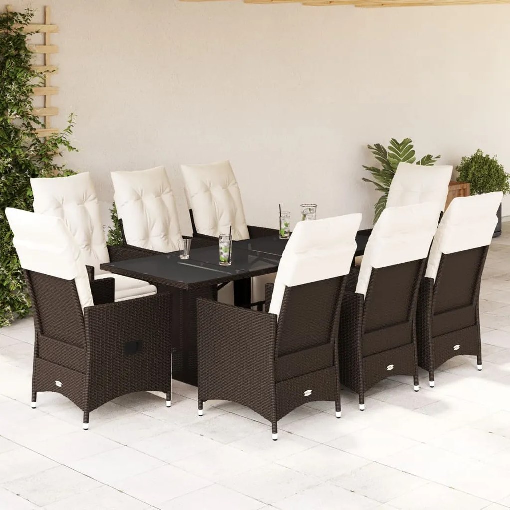 9dílný zahradní bistro set s poduškami hnědý polyratan 3276922