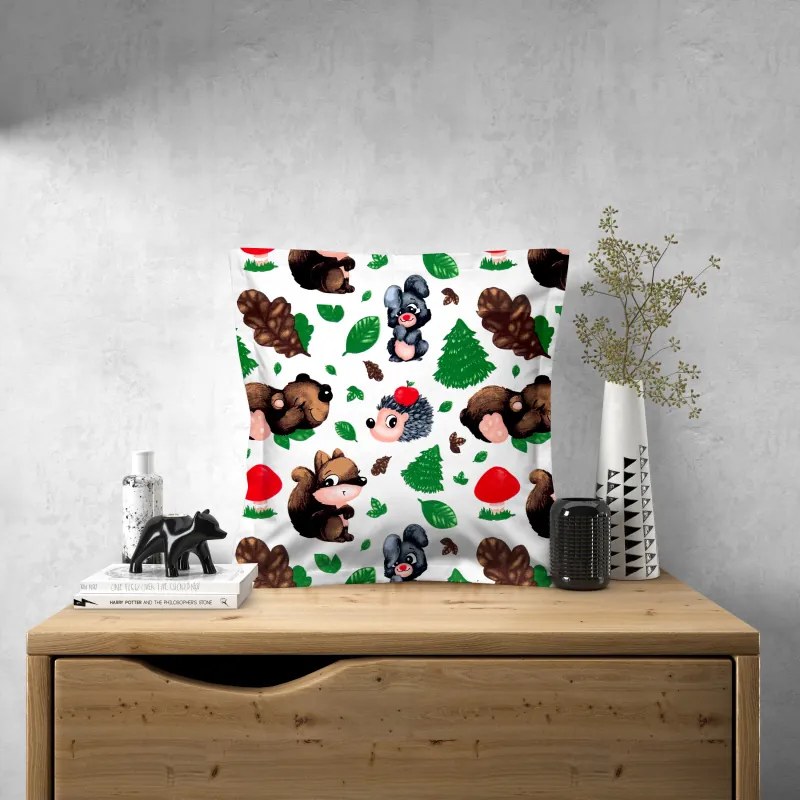 Ervi povlak na polštář bavlněný s lemem - zvířátka