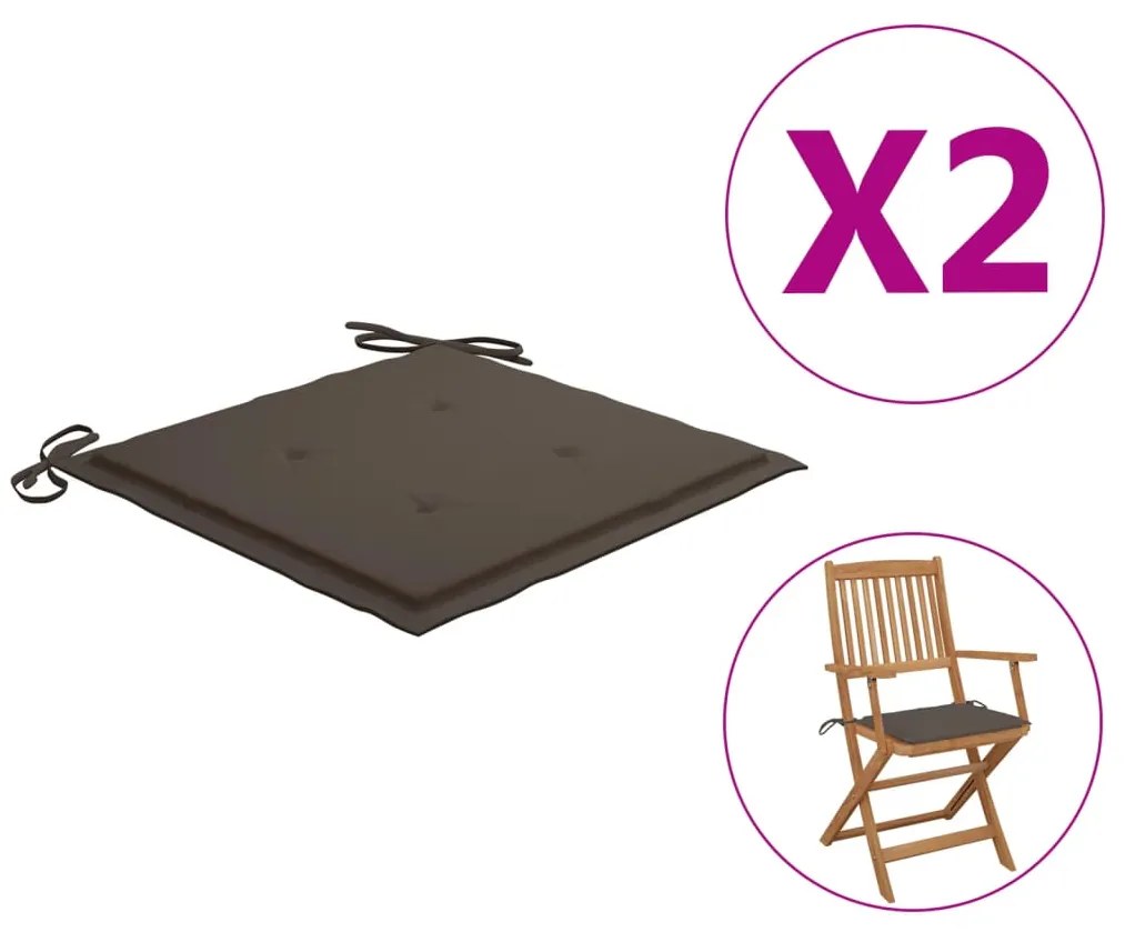 314018 vidaXL Podušky na zahradní židle 2 ks taupe 40 x 40 x 3 cm textil