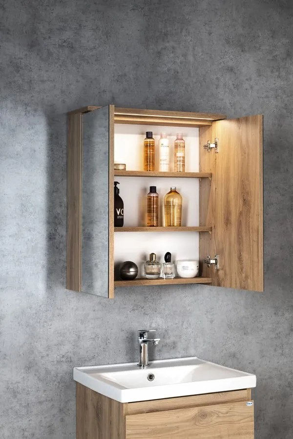 Aqualine Aqualine, KAWA STRIP Galerka s LED osvětlením 60x70x22cm, dub emporio, WGL36S