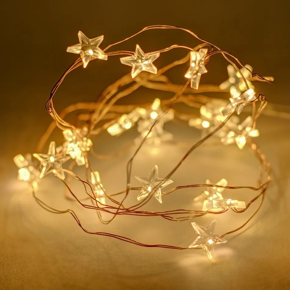 LED světelný řetěz, hvězdičky, 12 pramenů × 1,5 m, venkovní, teple bílá, 180 diod, měděný kabel, IP44, vč. zdroje