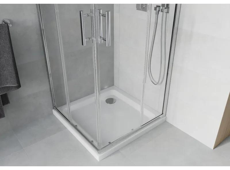 Mexen Rio čtvercový sprchový kout 90 x 90 cm, Průhledné, Chromovaná + sprchová vanička Flat, Bílá - 860-090-090-01-00-4010
