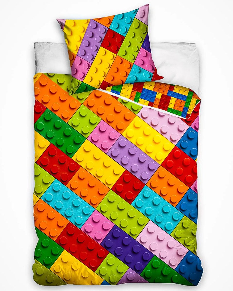 BedTex dětské povlečení STAVEBNICE KOSTKY RŮŽOVÁ, barevné, bavlna hladká, 140x200cm + 70x90cm