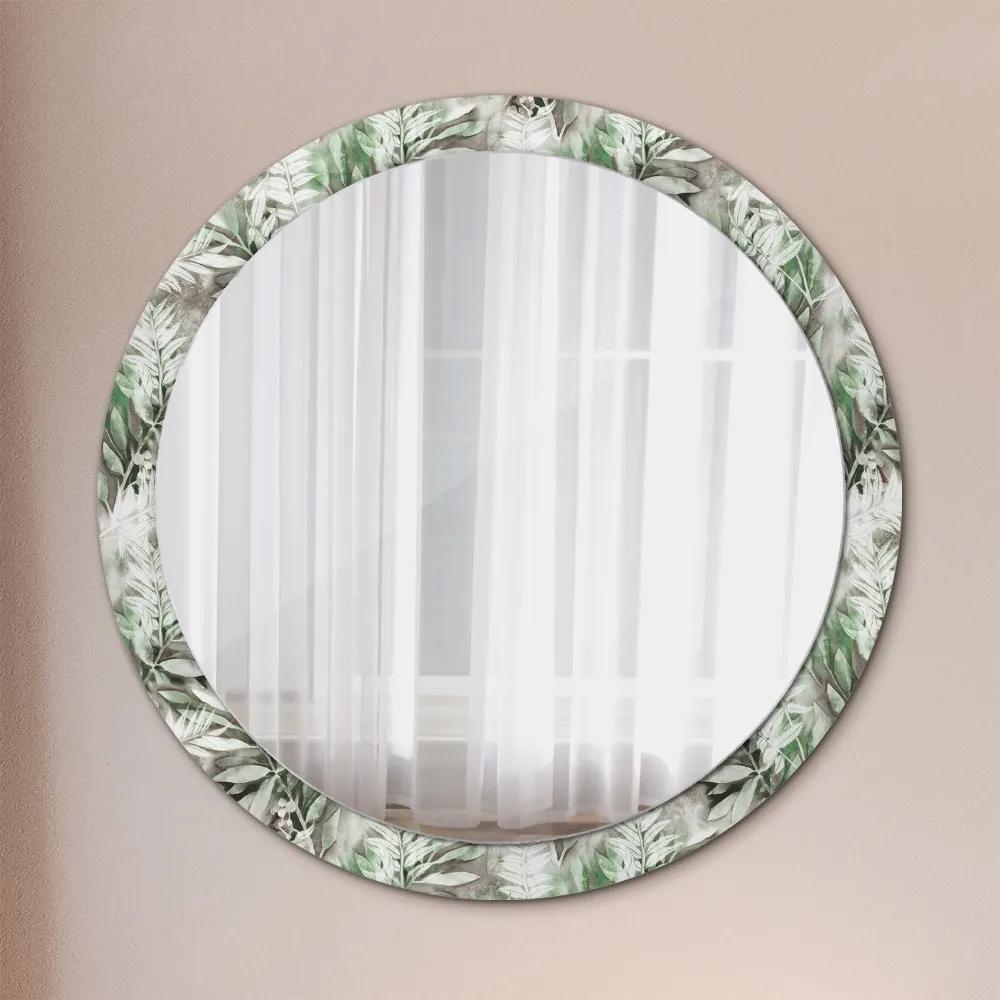Kulaté dekorativní zrcadlo na zeď Listy do akvarelu fi 100 cm