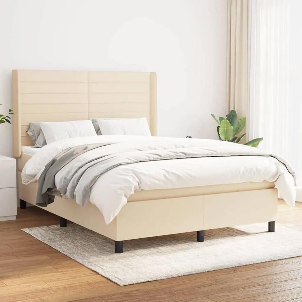 Box spring postel s matrací krémová 140x190 cm textil,  3131510