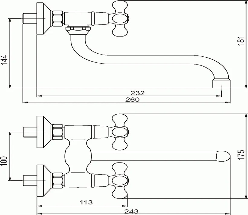 Novaservis Retro II Dřezová umyvadlová baterie 100 mm, chrom, 99174/T,0