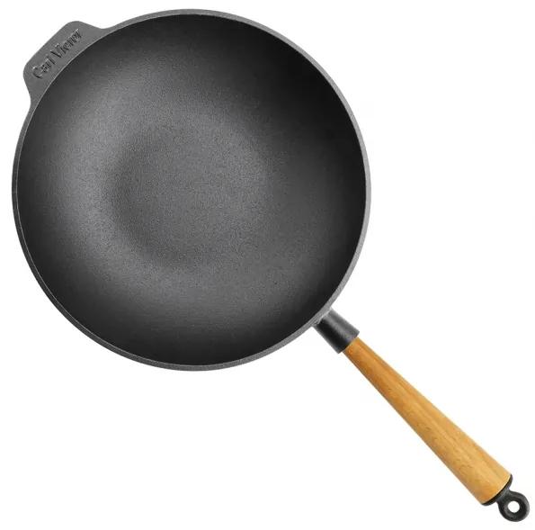 Litinová pánev wok Carl Victor 30cm, světlý buk Carl Victor
