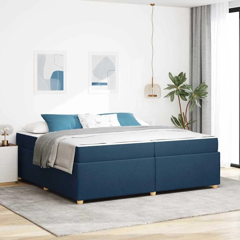 Rám postele s matrací Modrá 200 x 200 cm textil 3399383