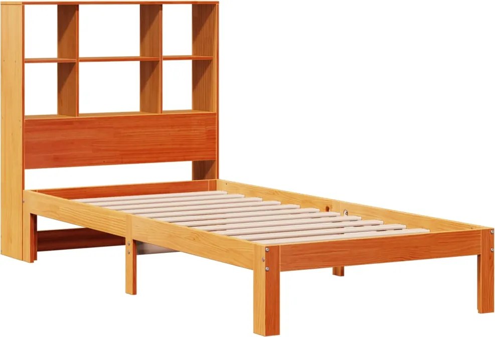 Postel s knihovnou bez matrace hnědá 100x200 cm masiv borovice 3322578