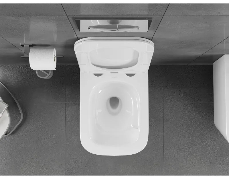 Mexen Teo, závěsná WC mísa 510x345x340 mm, Rimless Tornádo + WC sedátko z duroplastu, bílá lesklá, 30850600T
