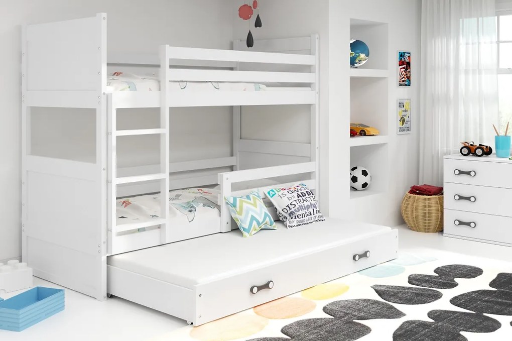 BMS Group Dětská patrová postel s přistýlkou RICO bílá Velikost postele: 160x80 cm, Barva šuplíku: Modrá