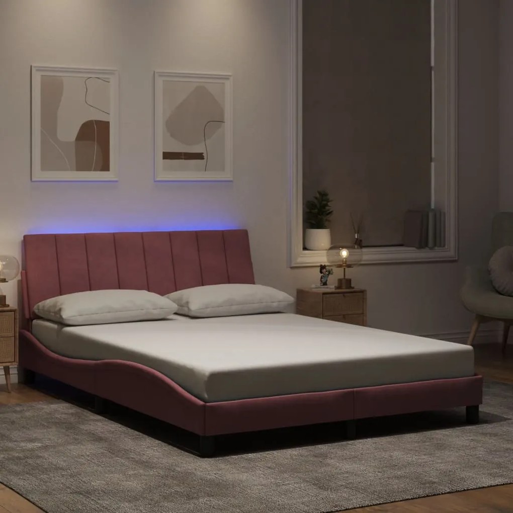 Rám postele s LED osvětlením bez matrace Hanko růžový 120 x 200 cm samet 3213774