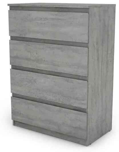 Komoda se 4 zásuvkami Carlos, šedý beton, 75 cm