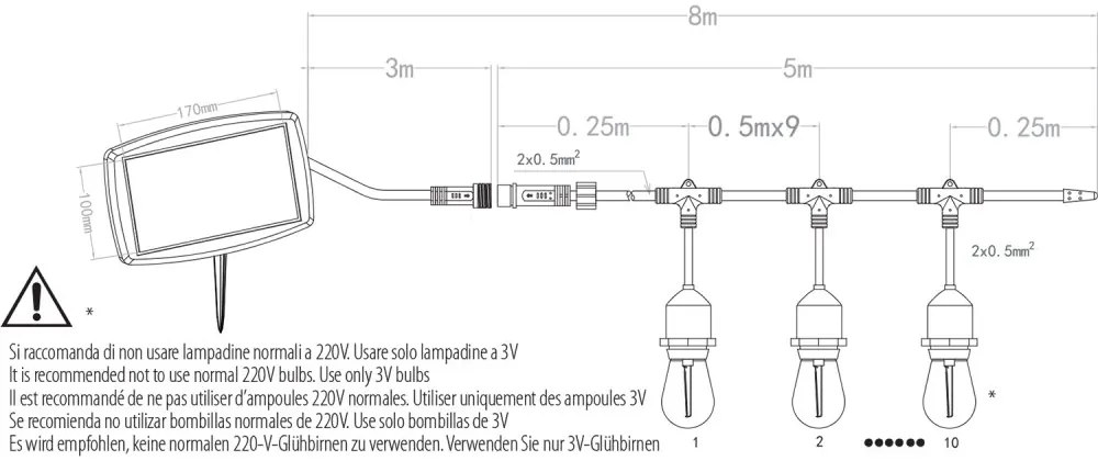 VELAMP LED světelný řetěz PS070S se solárním nabíjením, 8m