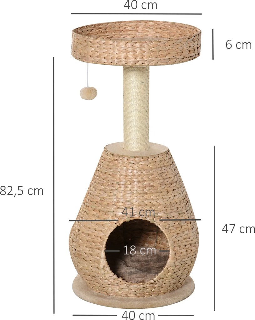 PawHut Kočičí strom s škrabadlem, nábytek pro koťata, s kočičí jeskyní, kuličkovým hračkem, sisal, měkký plush, výška 82,5 cm, žlutý