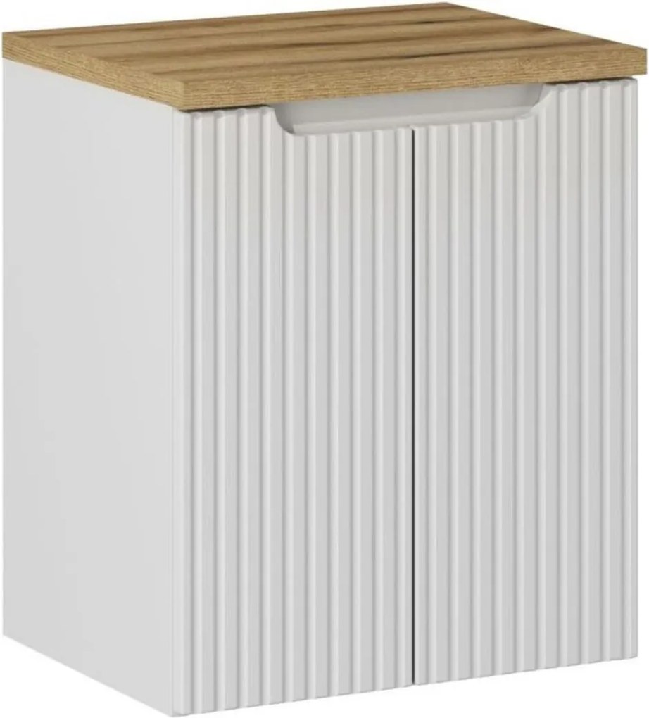 Skříňka pod umyvadlo 50 cm s deskou: bílá, drážkovaná čela (NOVA WHITE 82-50-2D)