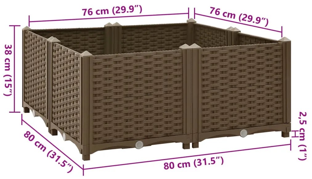 vidaXL Vyvýšený záhon 80 x 80 x 38 cm polypropylen