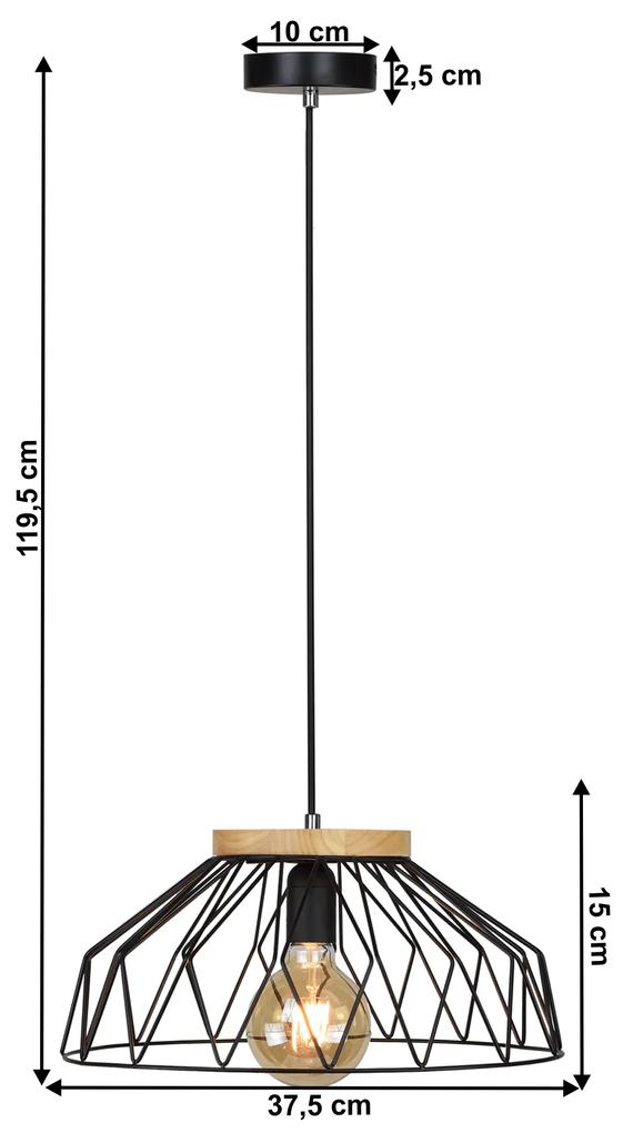 Visící lampa, černá/přírodní, dřevo/kov, TREX TYP 2