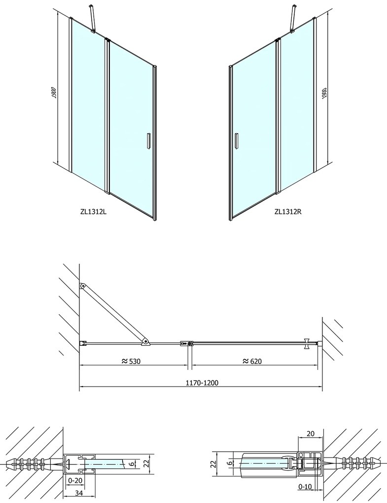 Polysan, ZOOM LINE sprchové dveře 1200mm, čiré sklo, ZL1312