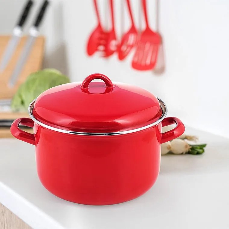 Smaltovaný hrnec s poklicí Red MILTON