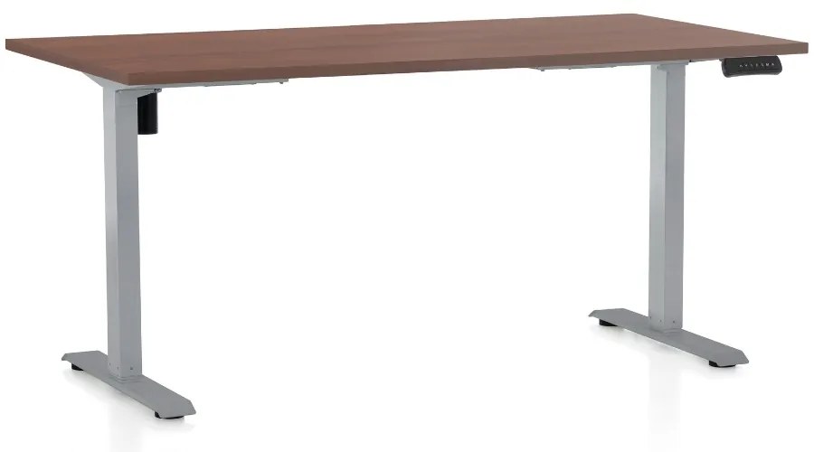 Výškově nastavitelný stůl OfficeTech B, 160 x 80 cm, šedá podnož, ořech
