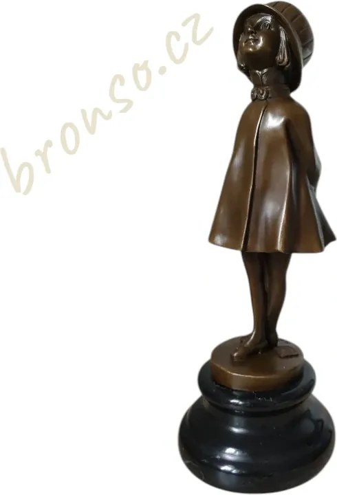 Socha studentky s aktovkou – bronz na mramorovém podstavci – Art Deco figurka – elegantní dekorace