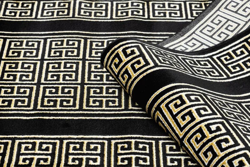 Dywany Łuszczów, Koberec běhoun Gloss 6776 86 greek black/gold, 60x300, žlutá, kancelář