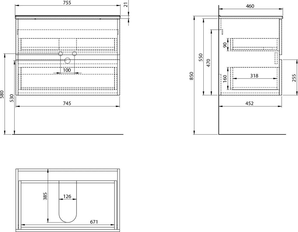 Aqualine Paneda koupelnová skříňka pod umyvadlo 74,5 x 55 x 45,2cm bílá PN275
